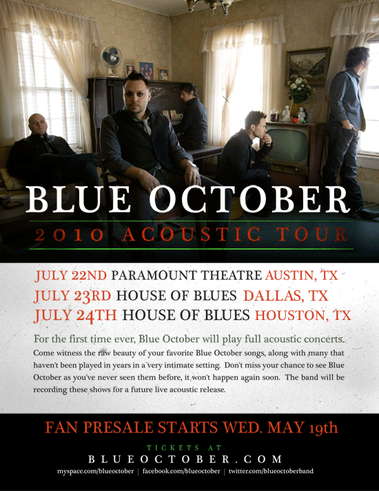Tickets for Blue October Acoustic GA [2nd Show] in Dallas from FanGrab