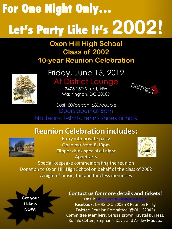 Tickets for OHHS C/O 2002 10 YR Reunion Party in Washington from ShowClix