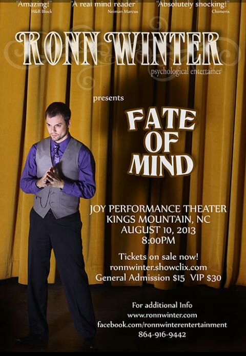 Tickets for Ronn Winter's "Fate of Mind" in Kings Mountain from ShowClix