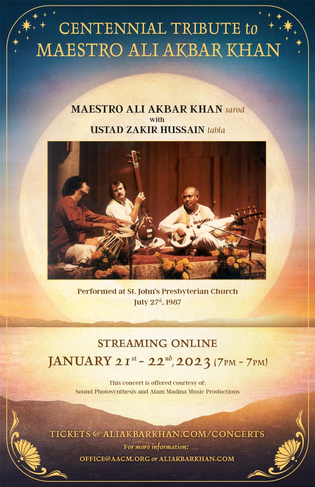 Tickets for Maestro Ali Akbar Khan's Centennial Concerts CEST from ...